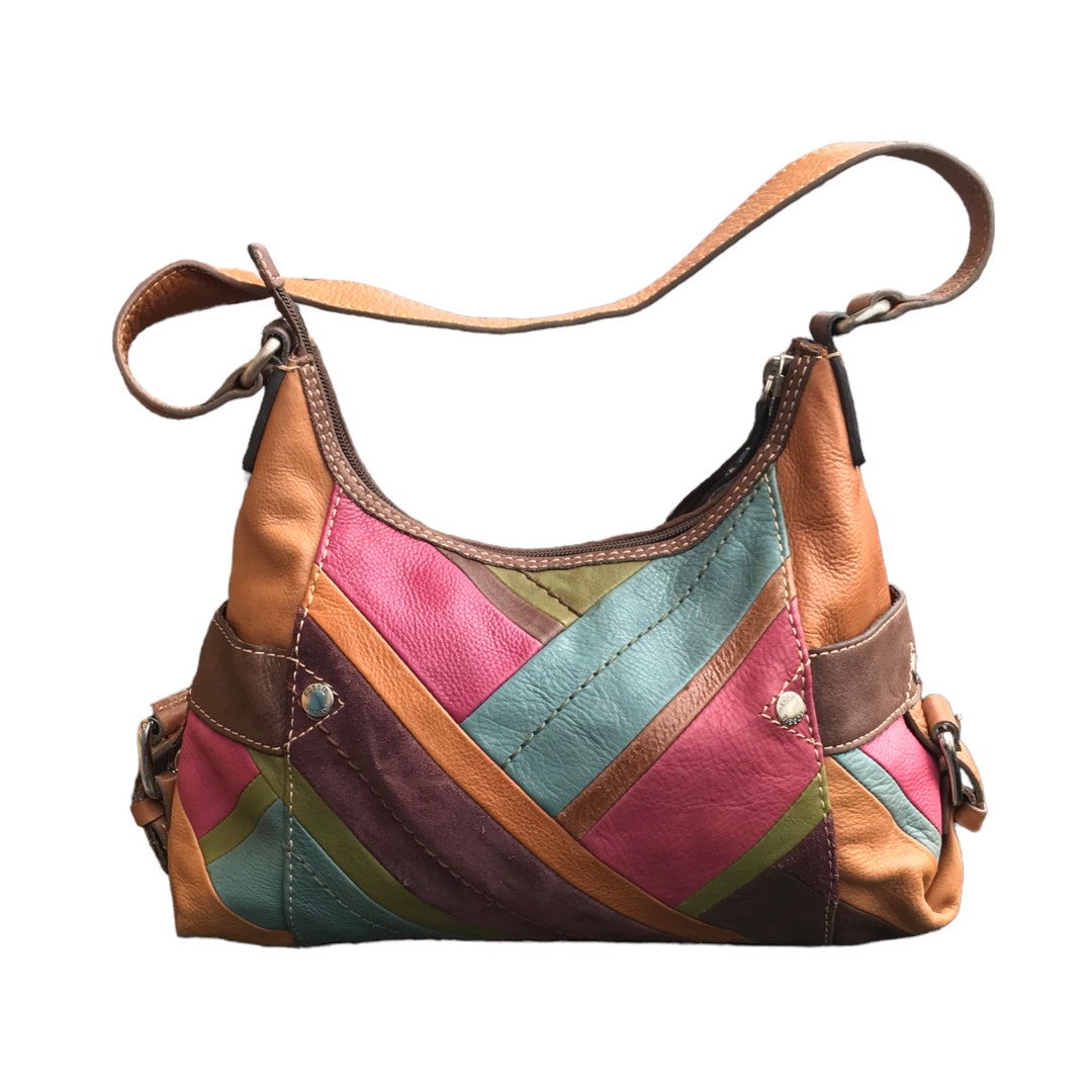 Vintage Leather Purse-fossil Shoulder Bag-multi Color Purse-leather and ...