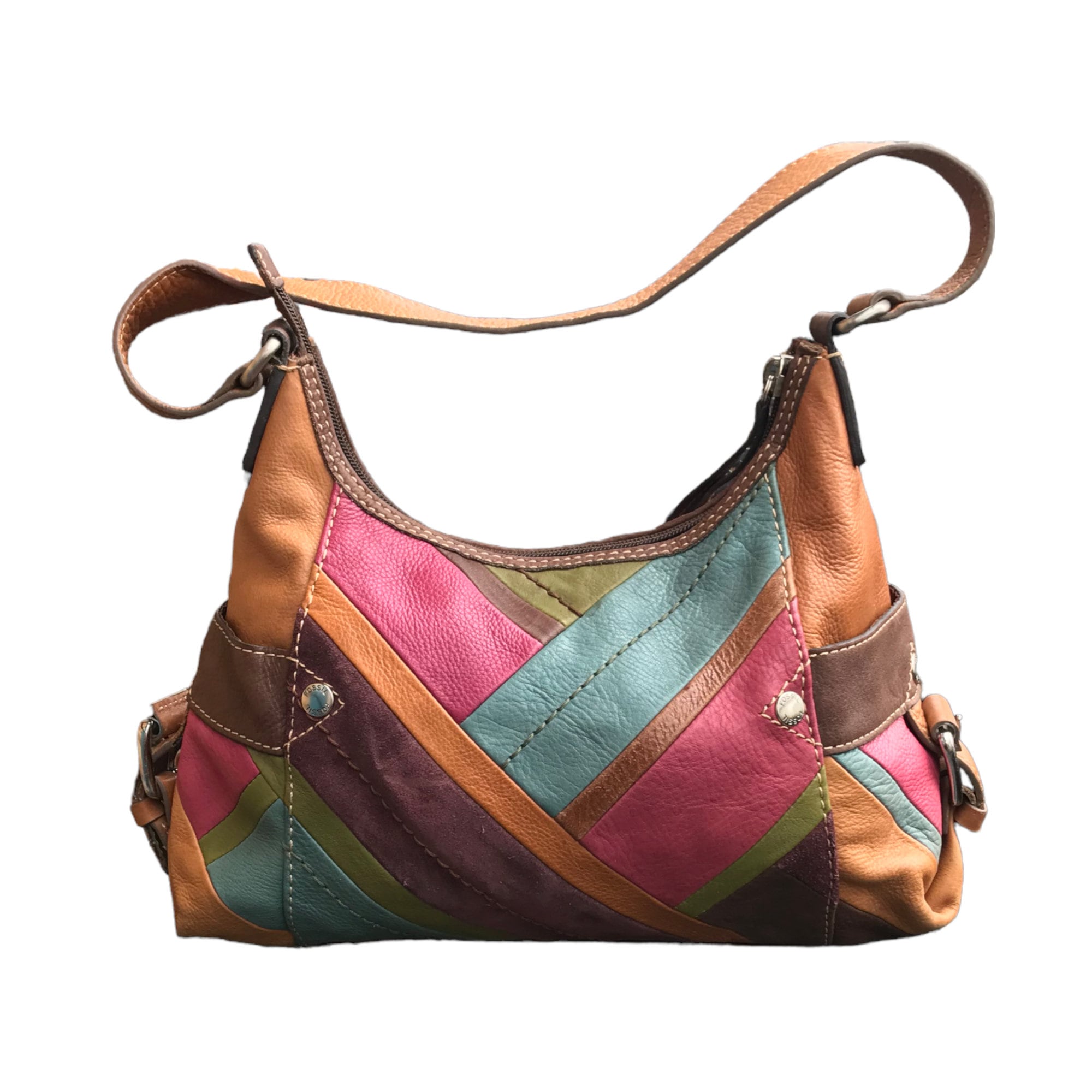 Vintage Leather Purse-fossil Shoulder Bag-multi Color Purse-leather and ...