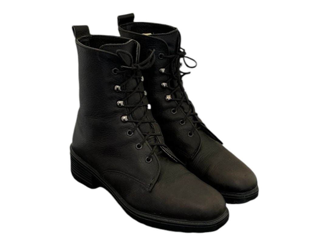 Vintage Boots-black Boots-us Women Size 7-flat Boots-lace Up-hiking ...