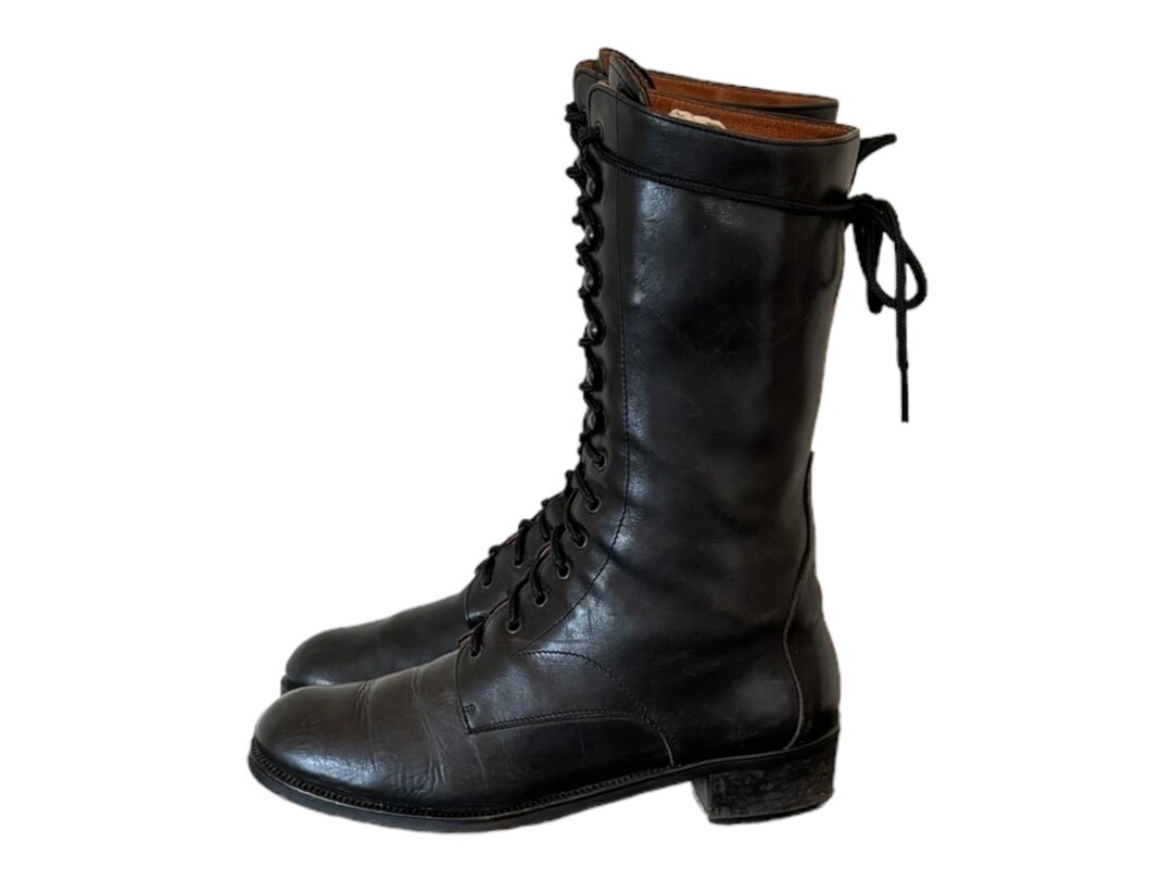 Vintage Boots-black Boots-lace up Boots-us Women Size 6-mid Calf Boots ...