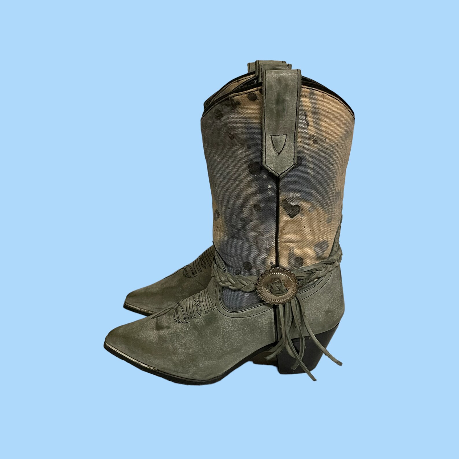 80s Vintage Boots-multi Color Boots-us Women Size 6-leather and Canvas ...