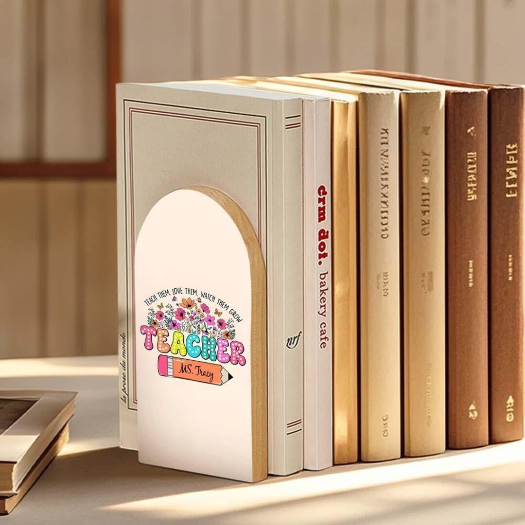Personalized Wood Bookends With Name Pencil Floral Bookend Back to ...