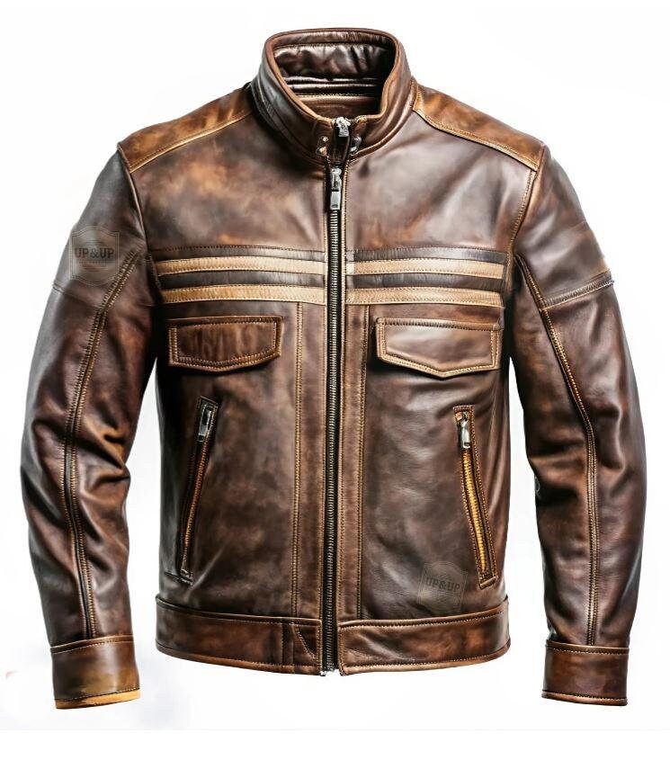 Vintage Brown Leather Biker Jacket Distressed Moto Style Real Leather ...