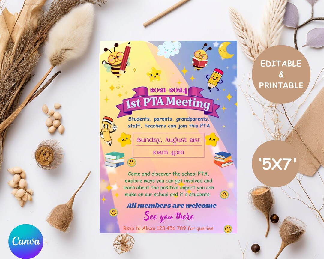 PTO PTA Meeting Flyer, Pto/pta Information Meeting Flyer, Editable ...
