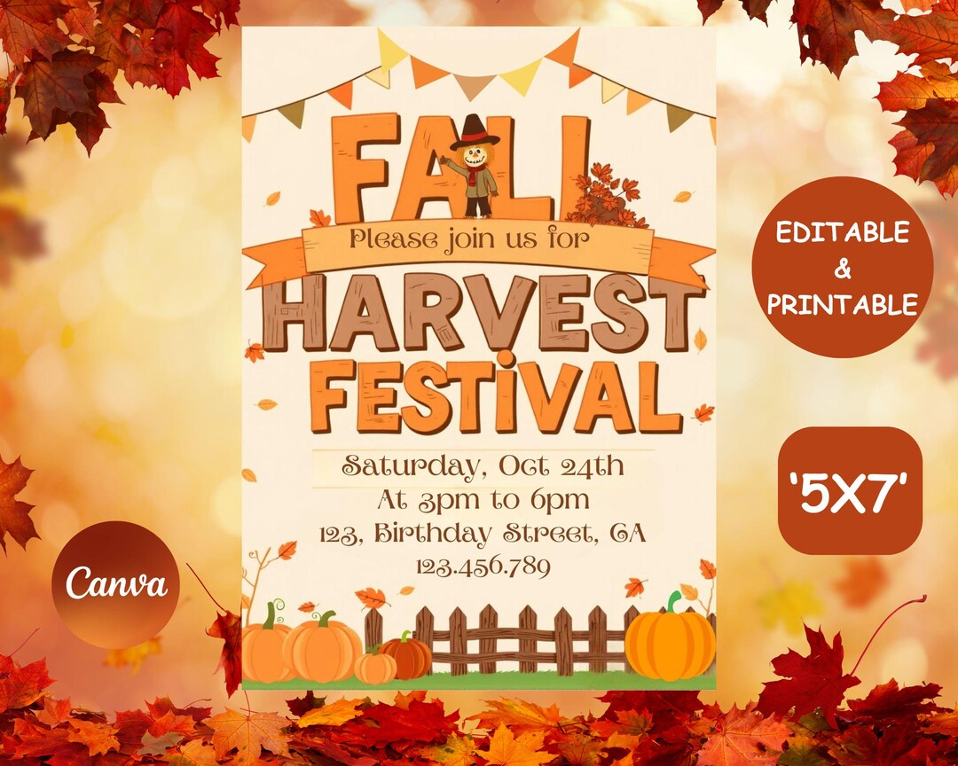 Editable Fall Festival Invitation, Harvest Festival, Fall Party ...