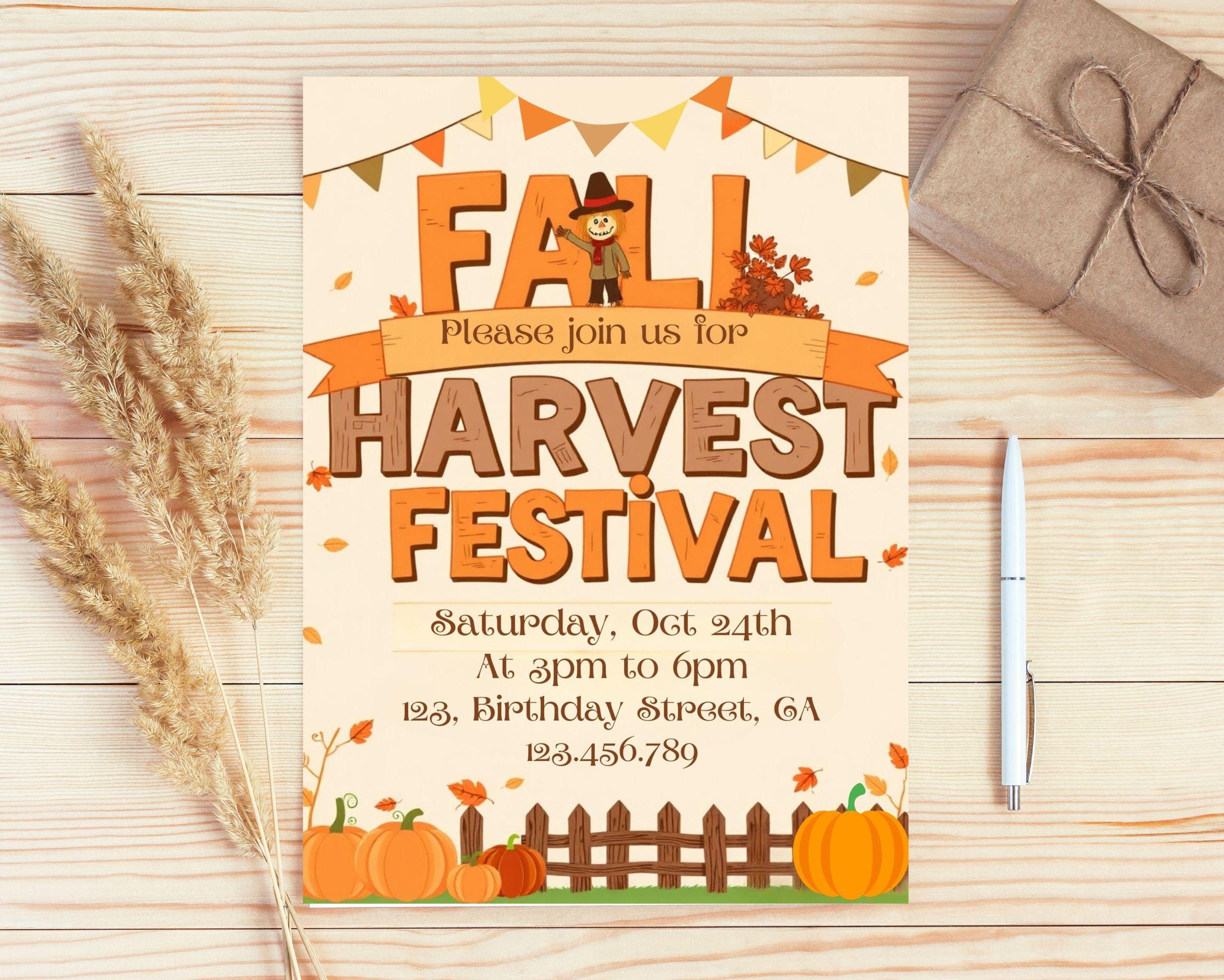 Editable Fall Festival Invitation, Harvest Festival, Fall Party ...