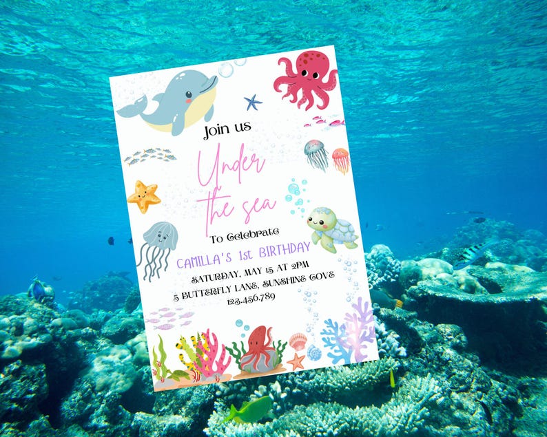 Under the Sea Birthday Invitation Template, Editable Ocean Animals ...