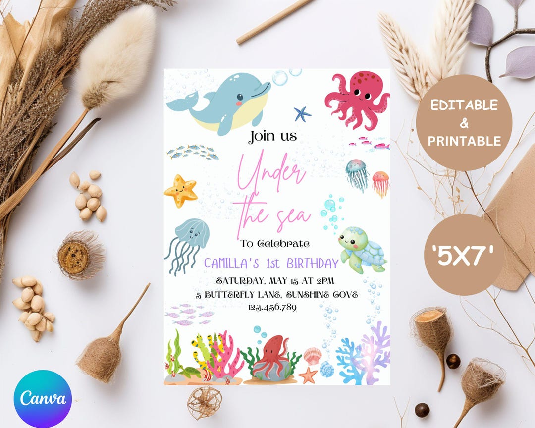 Under the Sea Birthday Invitation Template, Editable Ocean Animals ...
