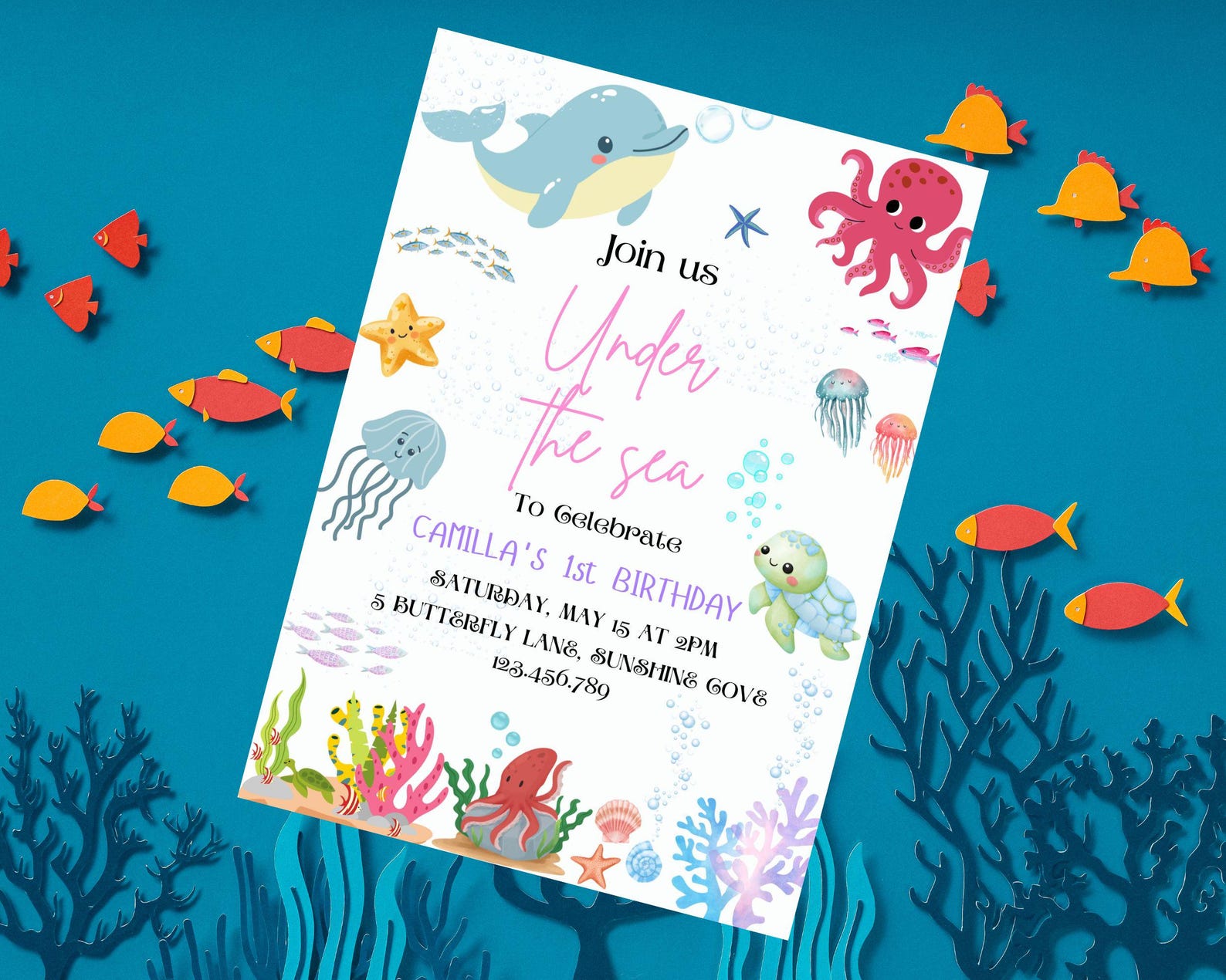 Under the Sea Birthday Invitation Template, Editable Ocean Animals ...