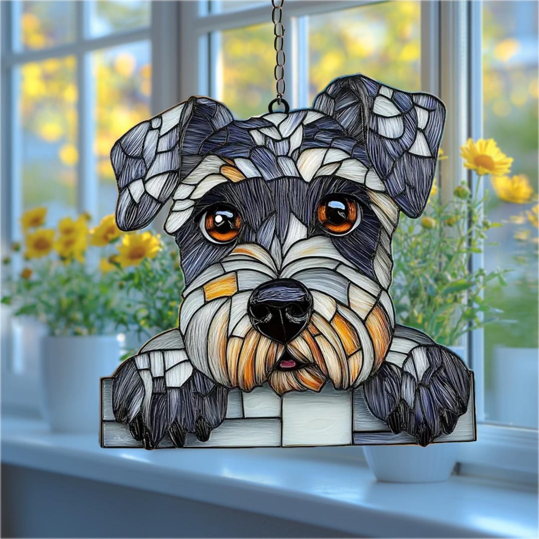Schnauzer Dog Acrylic Faux Stained Glass Suncatcher, Pet Memorial ...