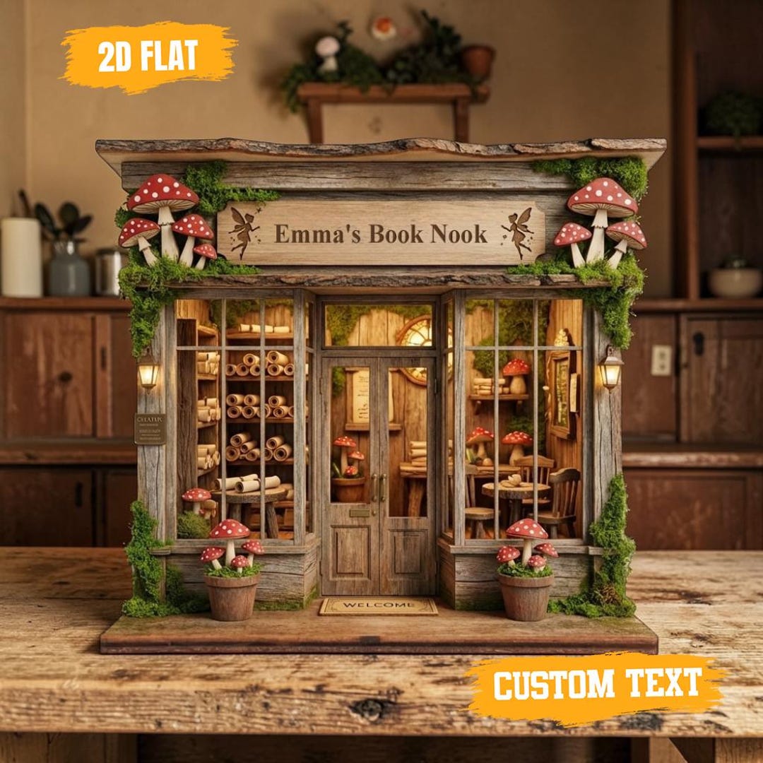 2D Personalized Fairy Book Nook Library Wooden Block, Miniature ...
