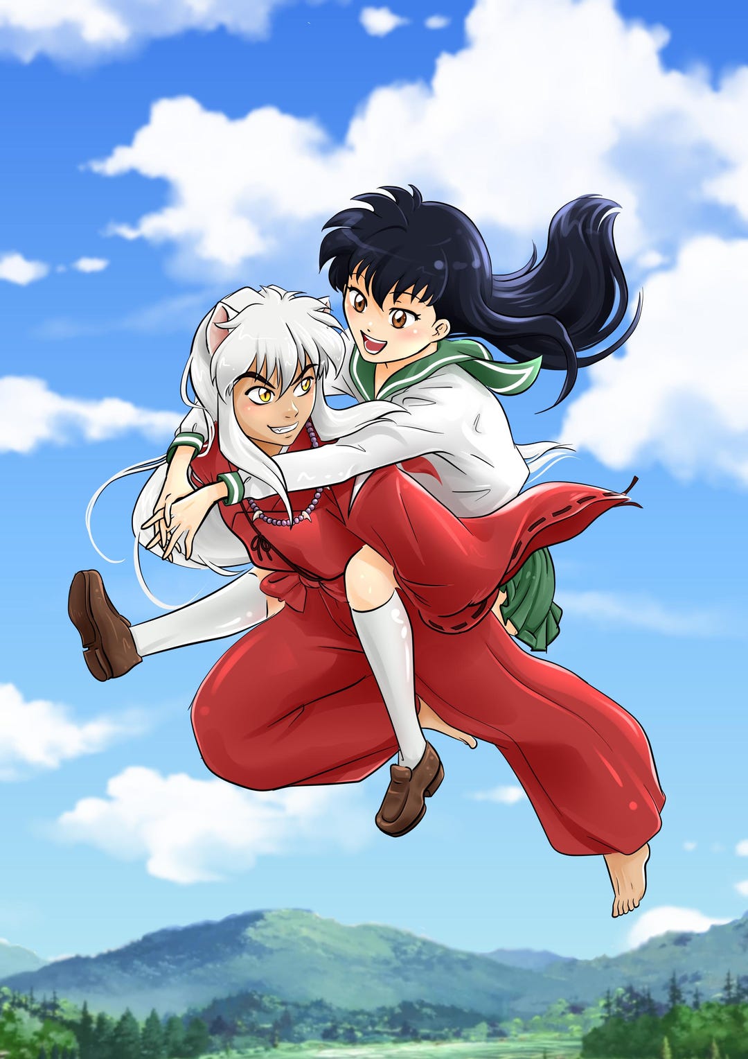 Inuyasha and Kagome Couple Yokai Schoolgirl Drawing Fanart - Etsy