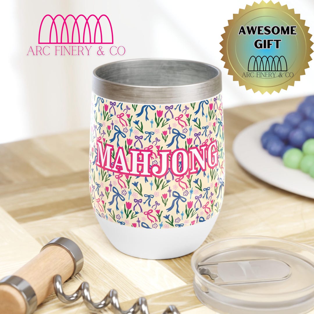 Mahjong Wine Tumbler Floral Design Insulated | Mahjong Wine Tumbler ...
