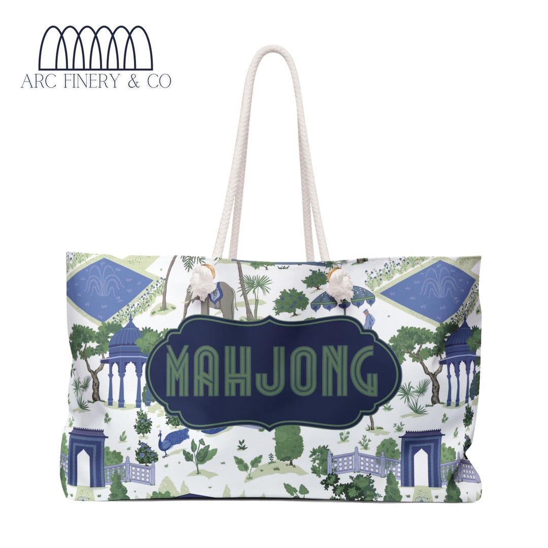 Chinese Toile Mahjong Tote Bag for Game Night | Mahjong Lover Bag ...