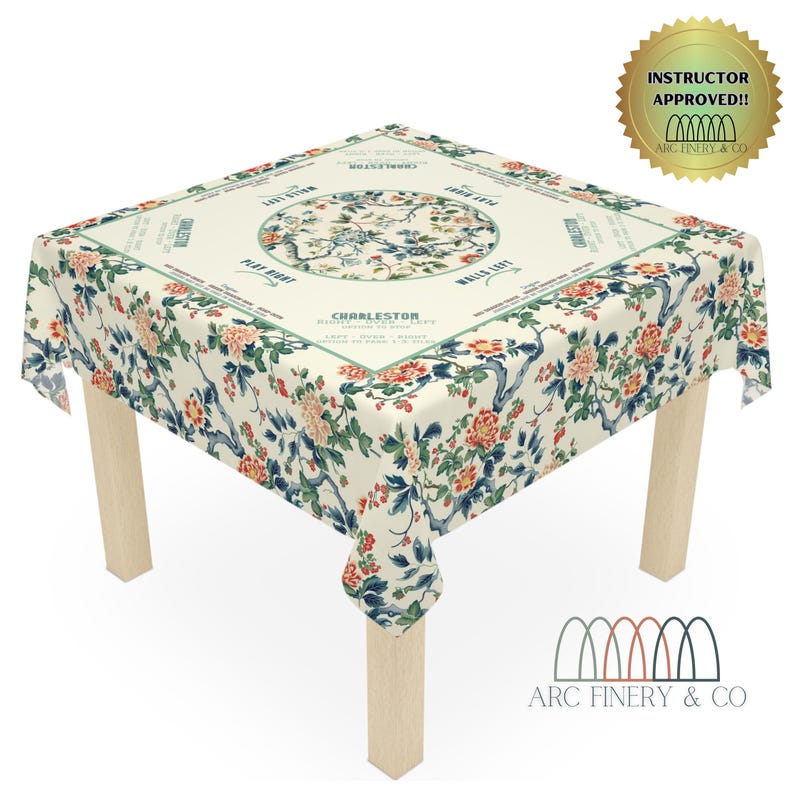 Floral Mahjong Instructional Tablecloth With Game Guide | Mahjong ...