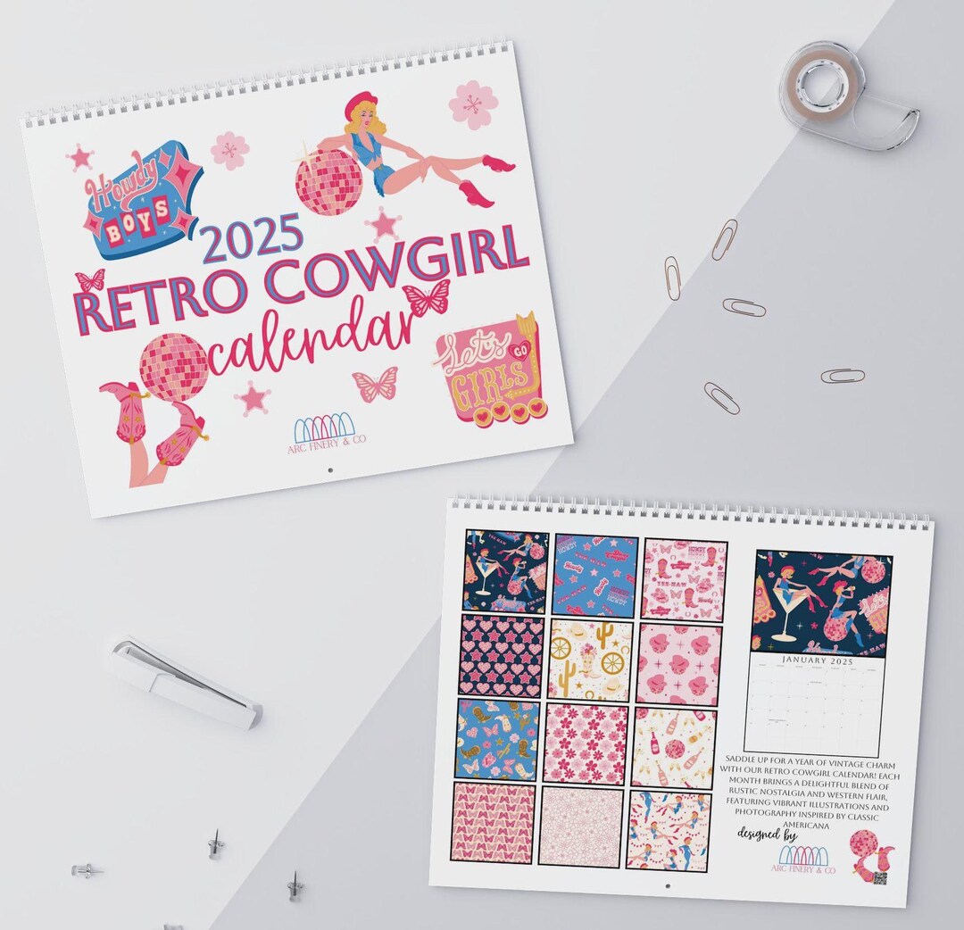Colorful Retro Cowgirl Wall Calendar 2025 | Retro Cowgirl Aesthetic ...