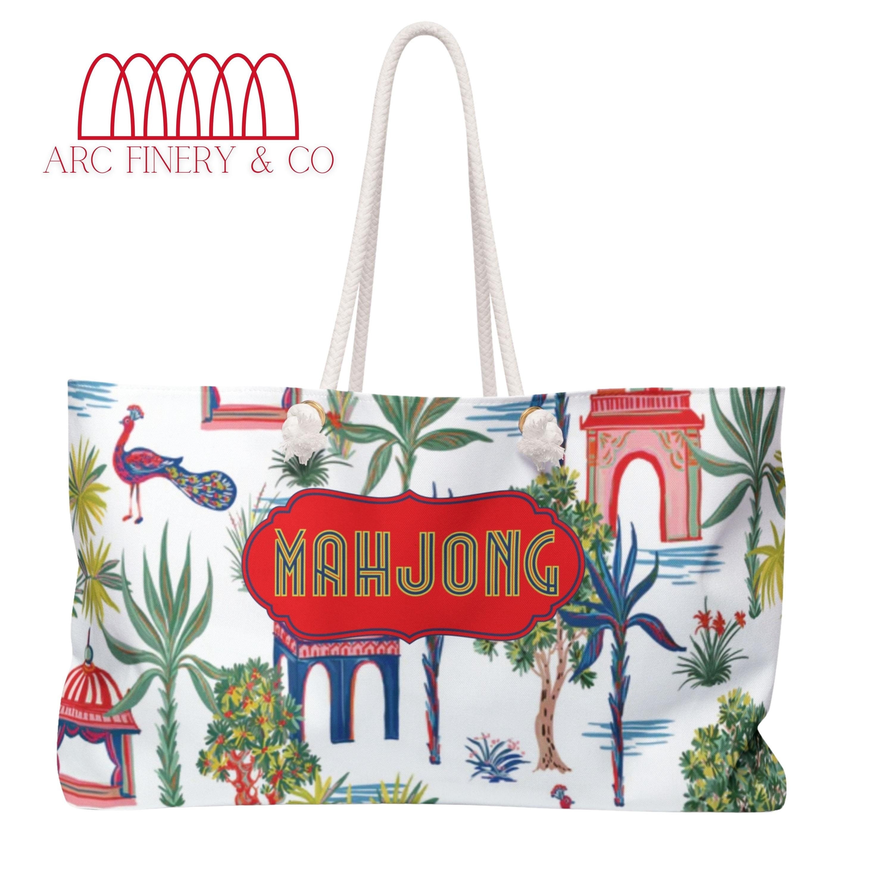 Bright Print Mahjong Tote Bag | Mahjong Lover | Mahj Gift | Cotton Tote ...
