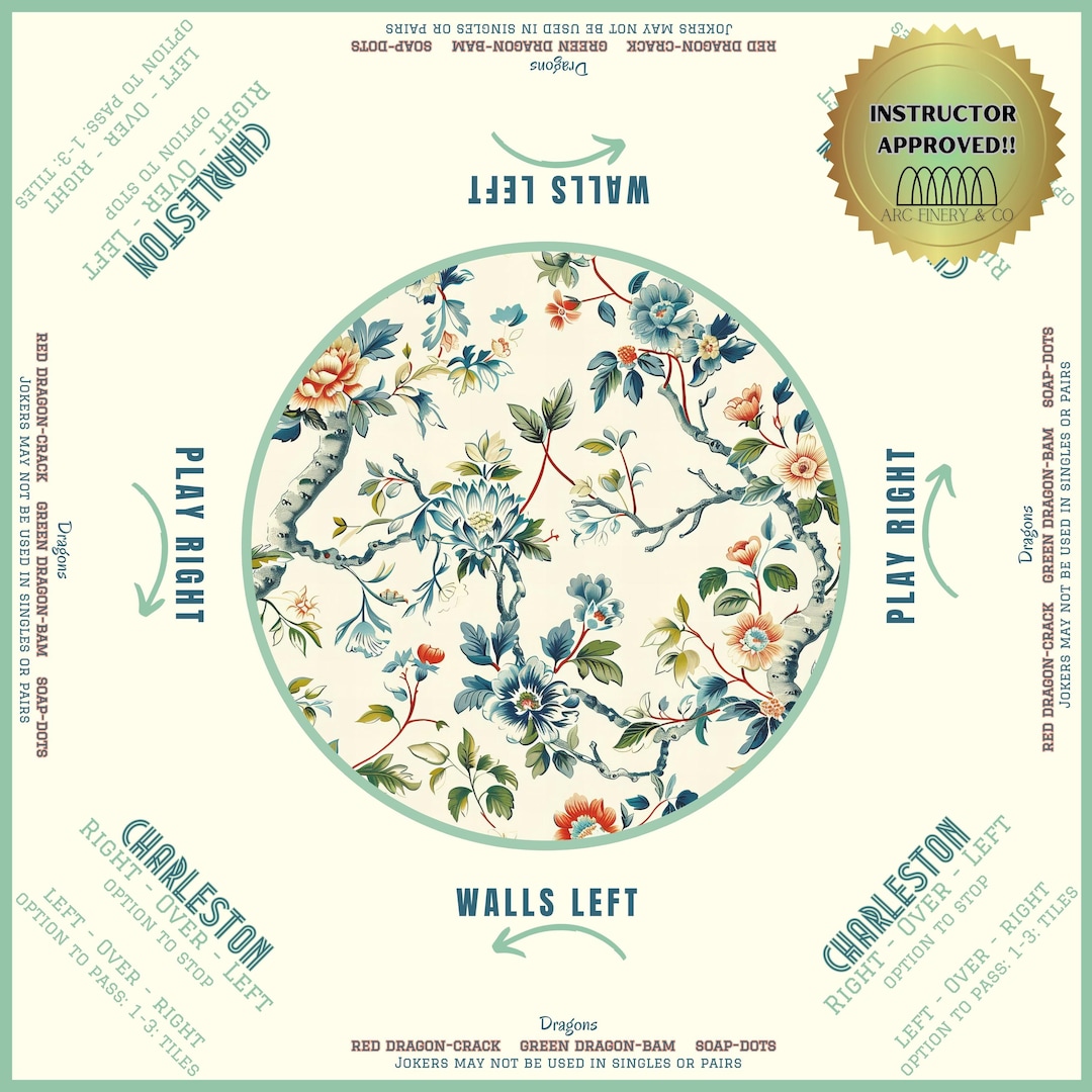 Floral Mahjong Instructional Tablecloth With Game Guide | Mahjong ...