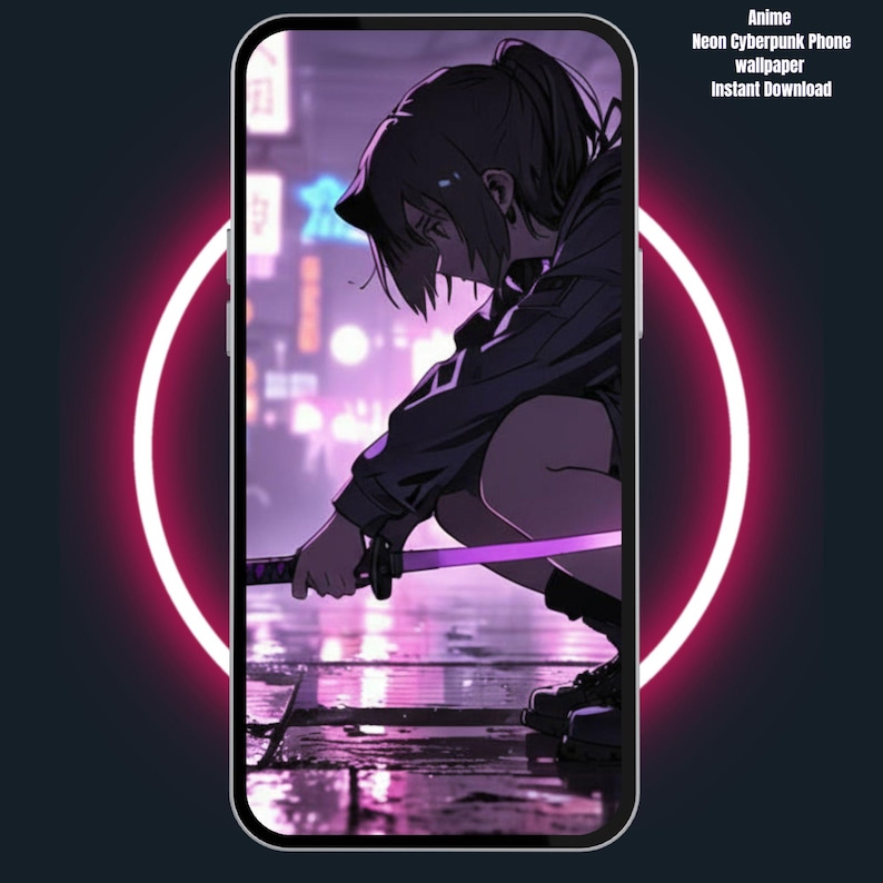 Neon Samurai Girl Anime Wallpaper • Purple Cyberpunk Desktop Background ...