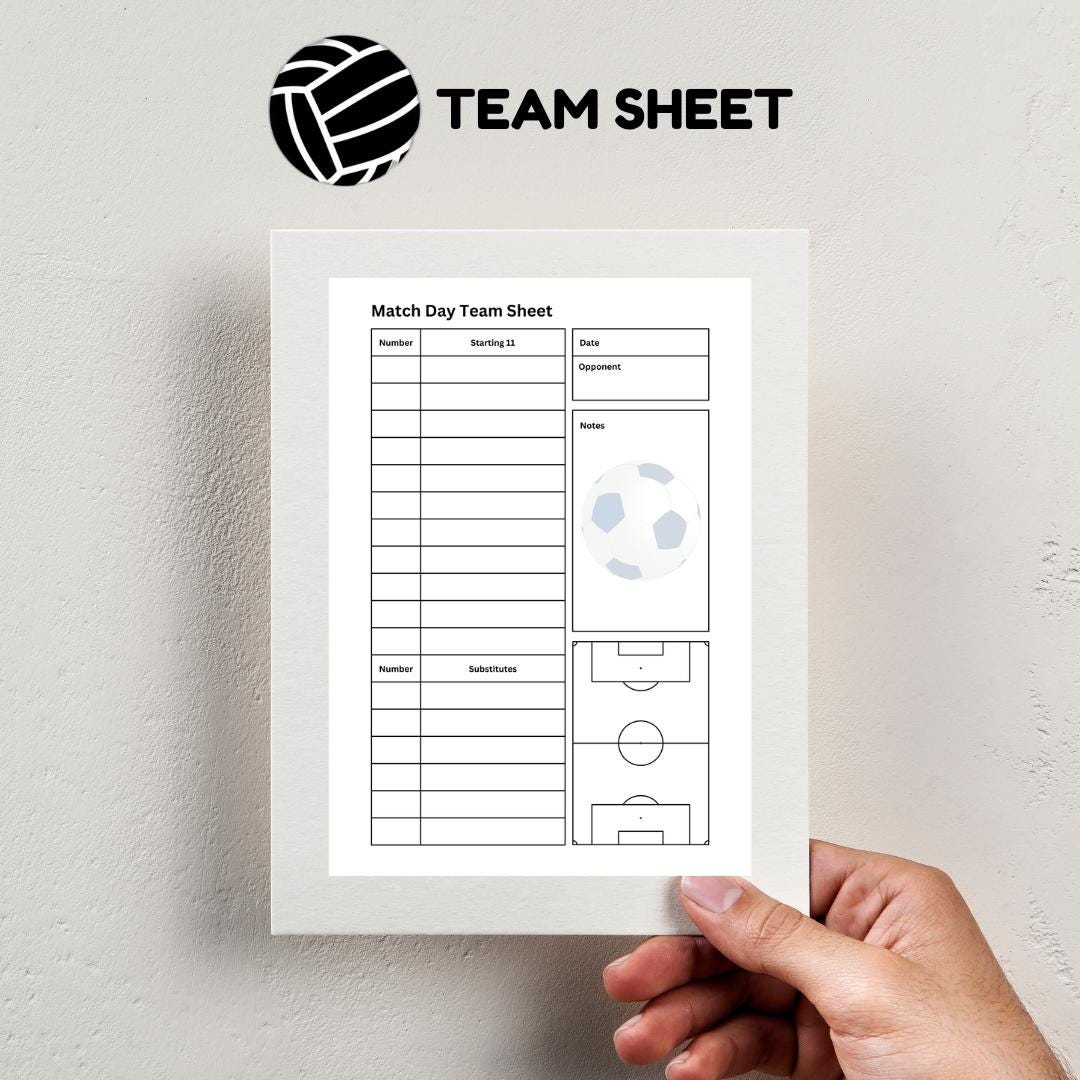 Printable Soccer Match Day Team Sheet – Downloadable Coach & Team ...