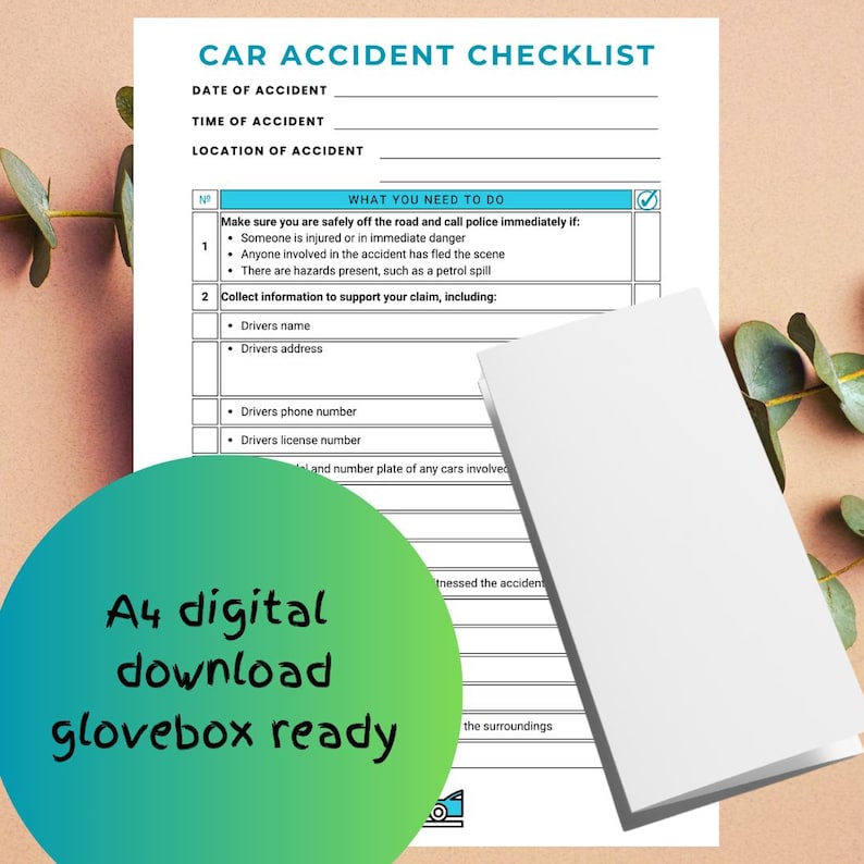 Printable Car Accident Checklist - Etsy