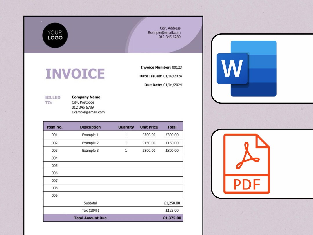 Invoice Template Modern and Professional Invoice Microsoft WORD ...