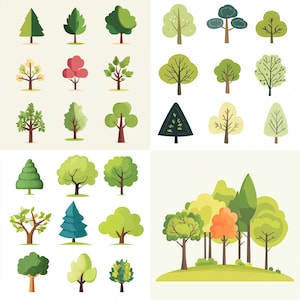 50 Set of Flat Vector Trees Clipart - Flat Vector Plant Illustration ...