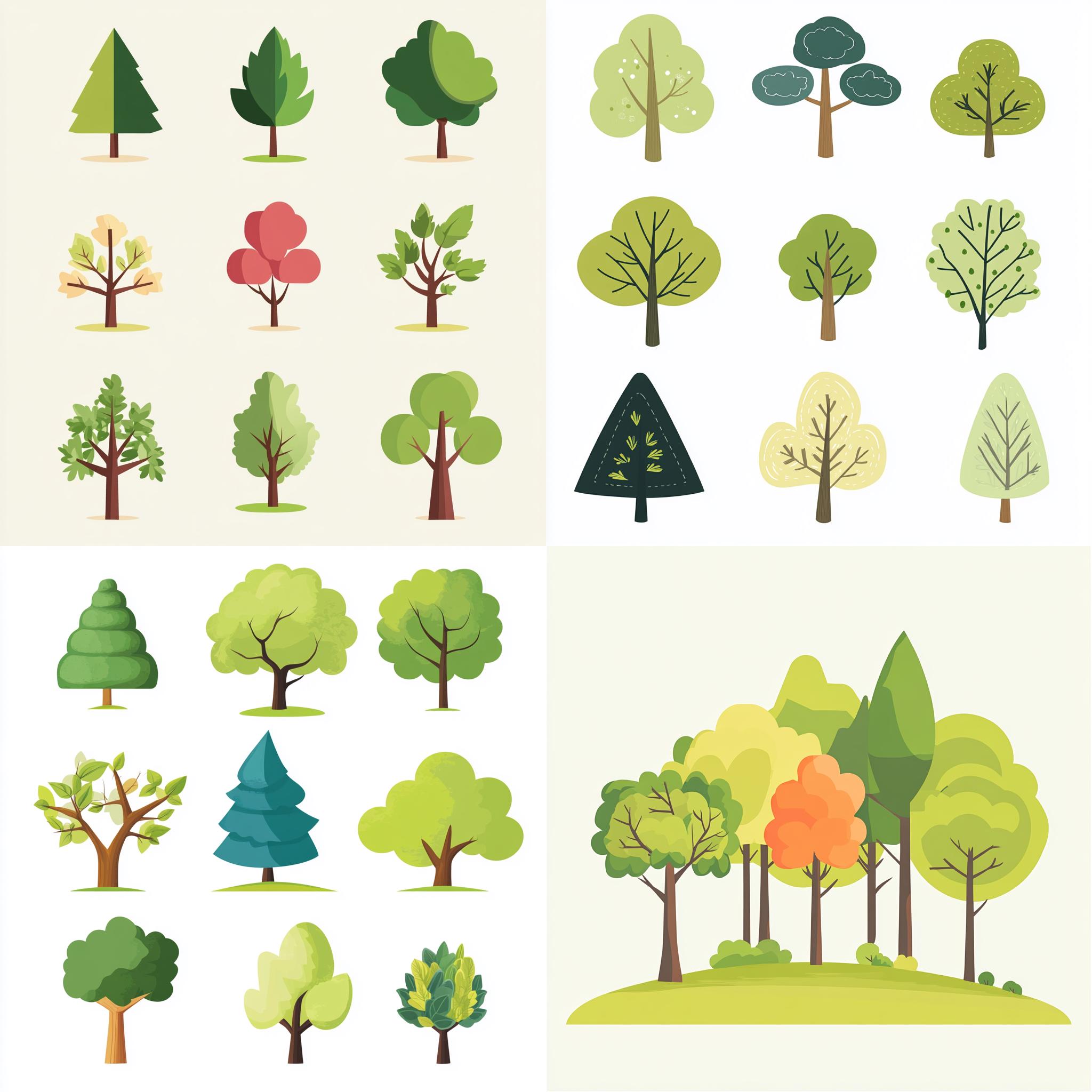 50 Set of Flat Vector Trees Clipart - Flat Vector Plant Illustration ...