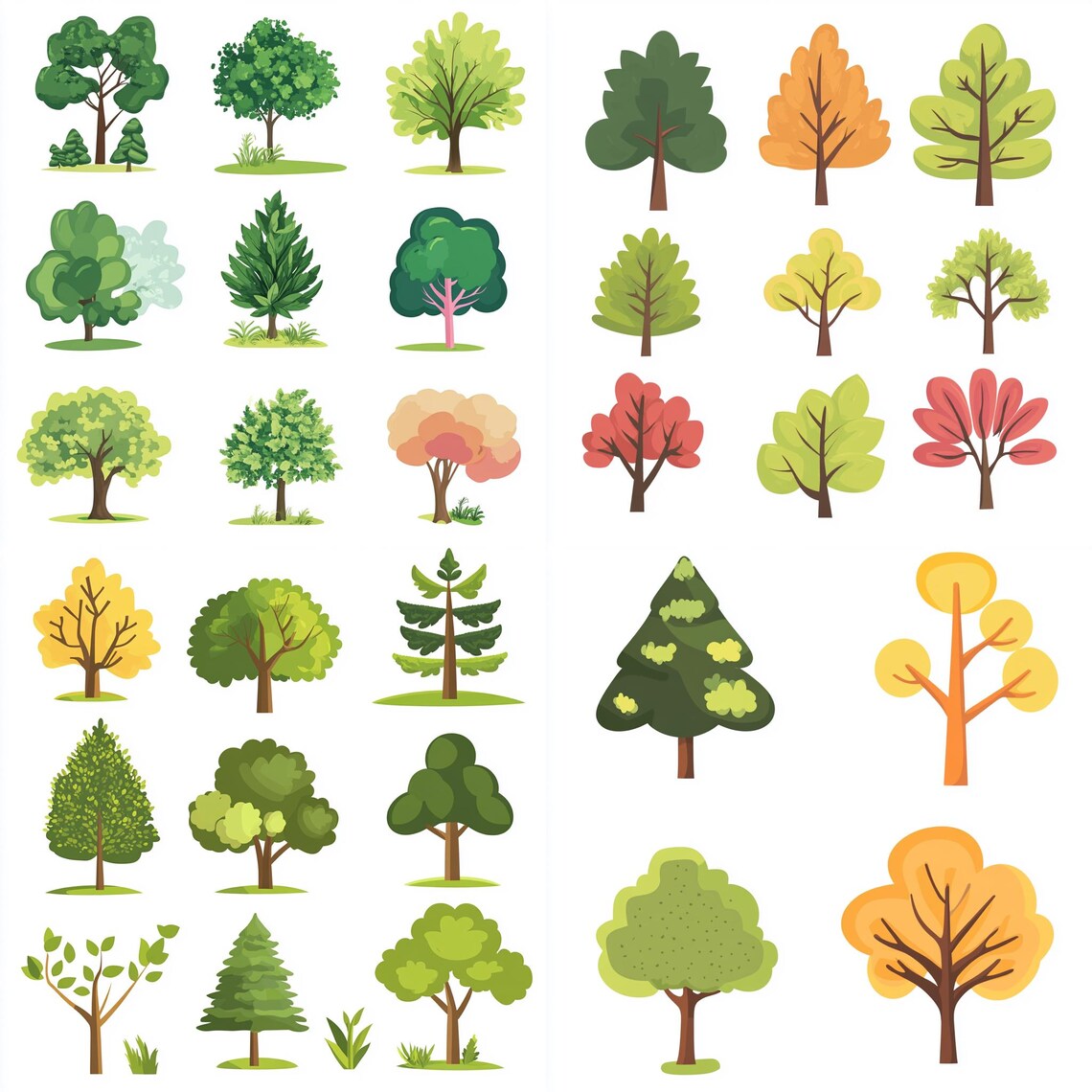 50 Set of Flat Vector Trees Clipart - Flat Vector Plant Illustration ...