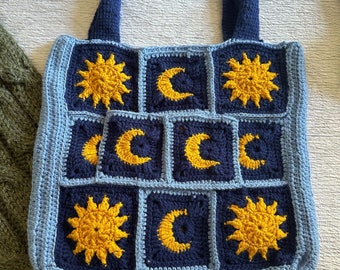 Crochet Sparkling Granny Square Sun and Moon Tote Bag - Etsy
