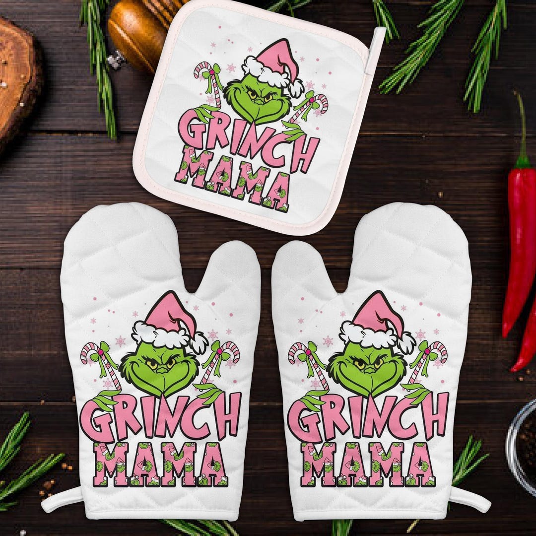 Grinchmas Oven Mitts Set, Grinch Mama Oven Mitts and Pot-holder ...