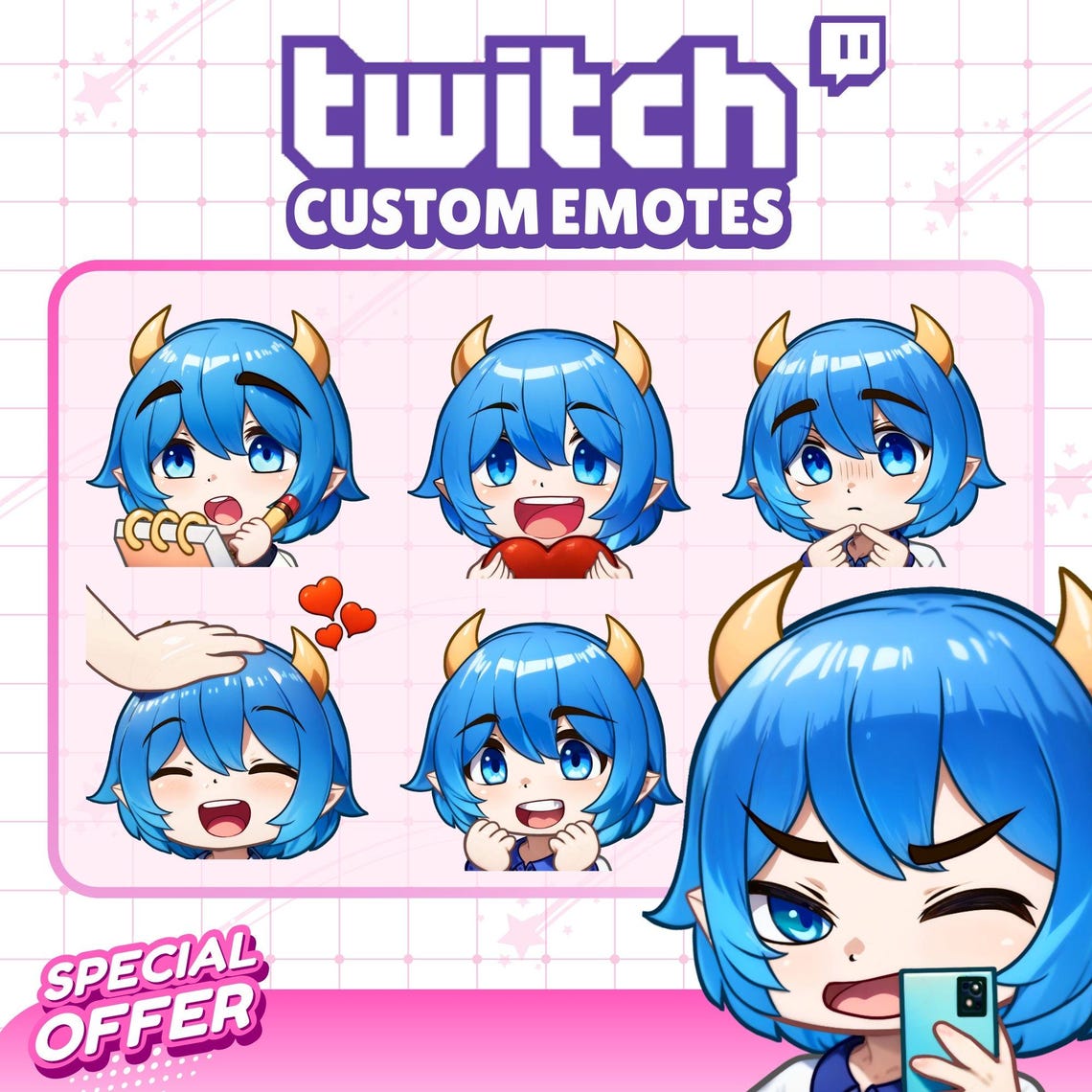 Custom Emotes Twitch, Chibi Emotes, Kawaii Emote, Sticker Emotes ...