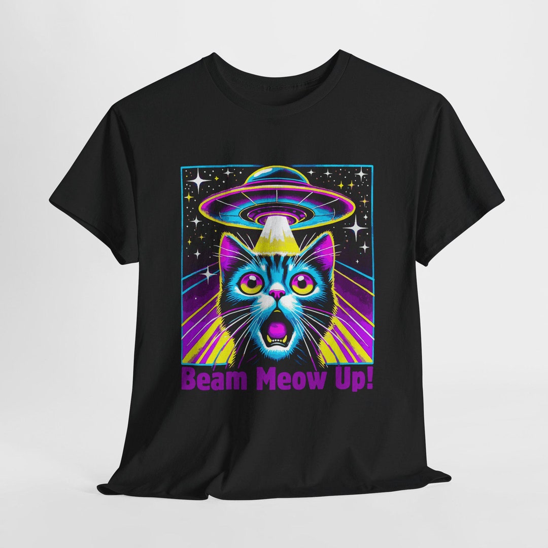 Cat UFO, Invasion Meme Retro Alien Cat UFO T-shirt, Free Shipping, UFO ...