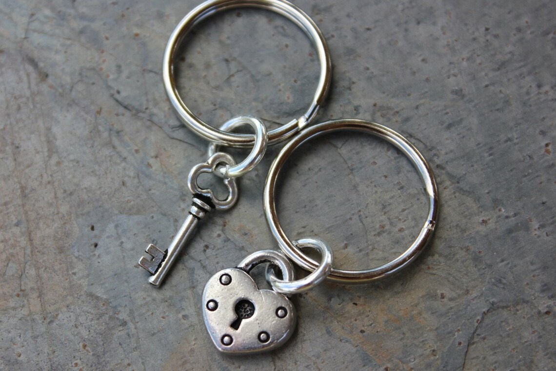 Key to My Heart Keychains Two Key Rings With Heart Lock & | Etsy