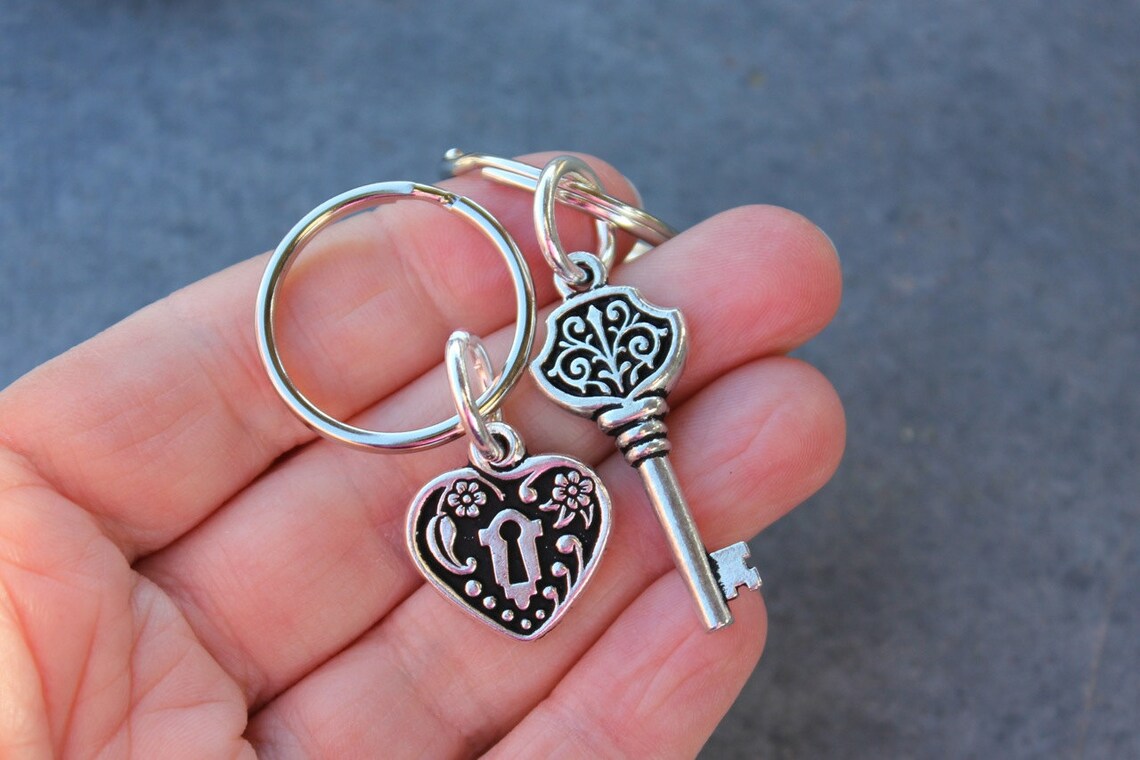 Key to My Heart Keychain Set Two Key Rings With Heart Lock & - Etsy