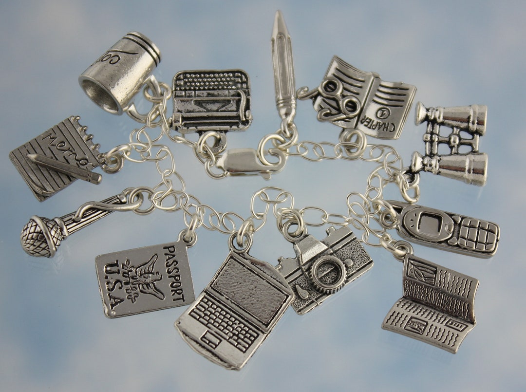Journalist Charm Bracelet Pewter Charms, Sterling Silver Chain ...