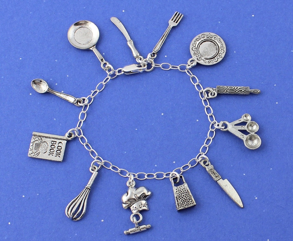 Chef Charm Bracelet Pewter Cooking Utensils on Sterling | Etsy