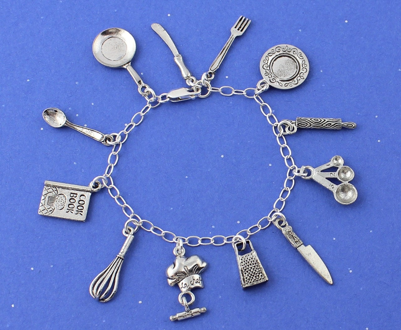 Chef Charm Bracelet - Pewter Cooking Utensils on Sterling Silver ...