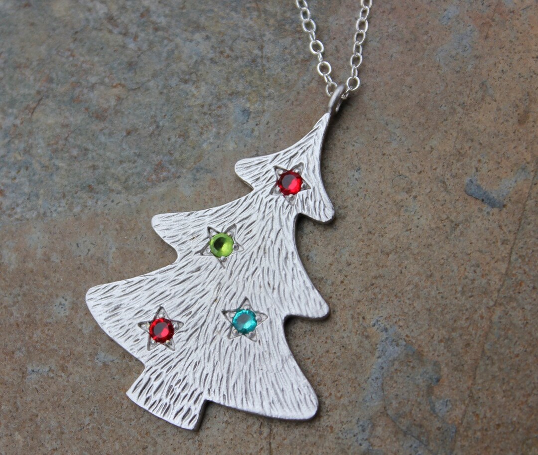 Bright Christmas Tree Necklace - Matte Rhodium Platinum Plated Tree ...