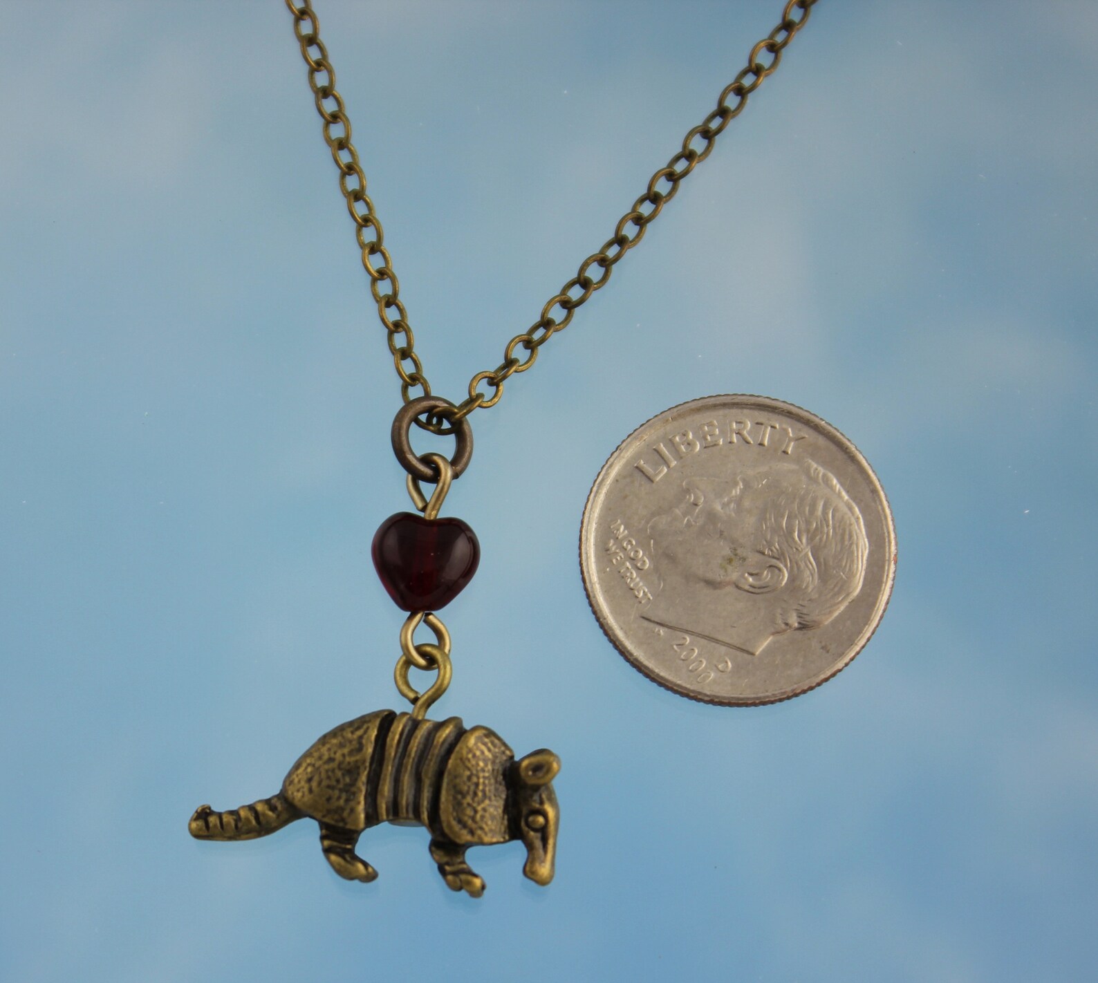 Armadillo Necklace Antiqued Bronze Animal Pendant & Red - Etsy