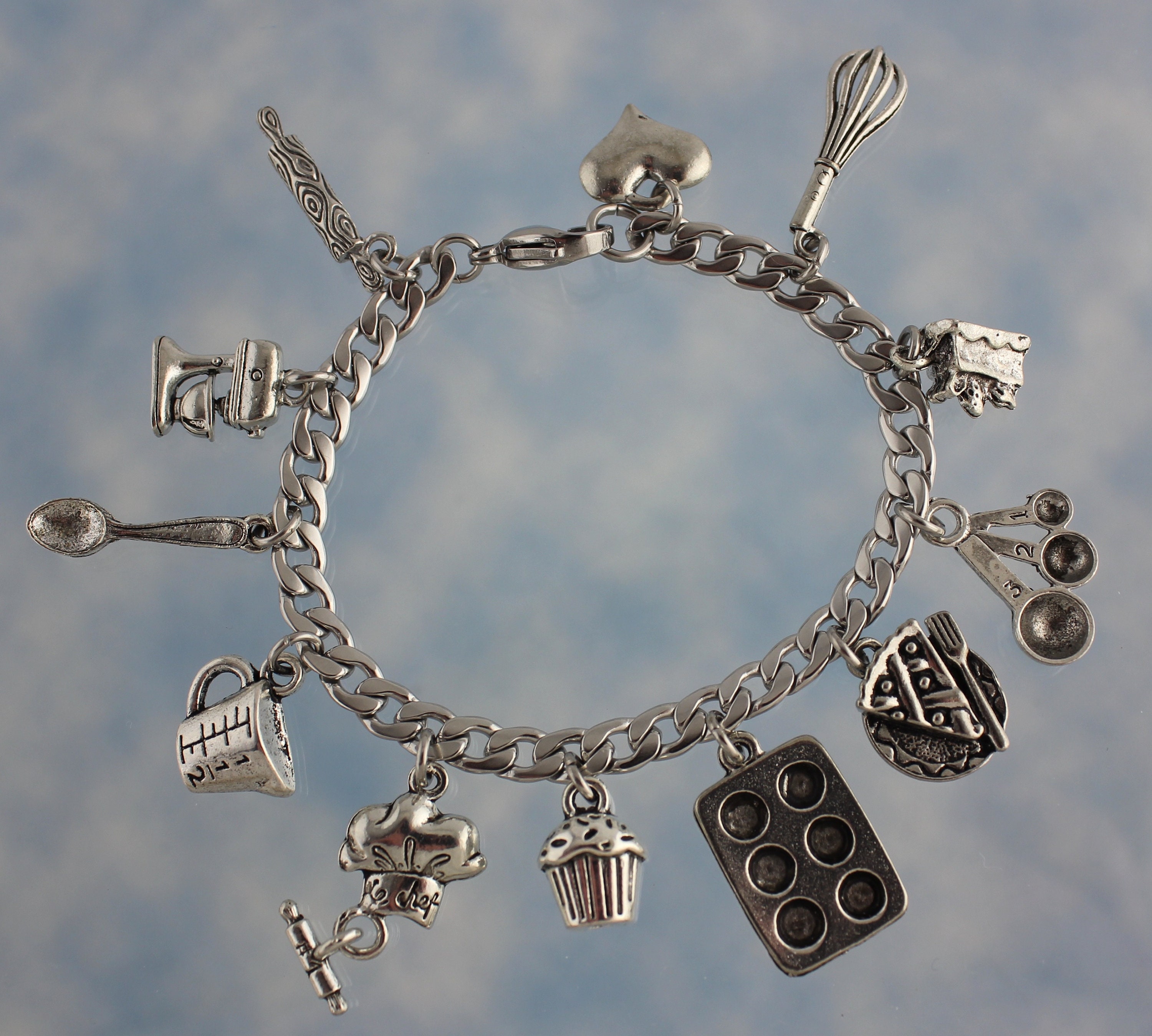 Love to Bake Charm Bracelet - Pewter Baking Utensils, Cake, Pie and ...