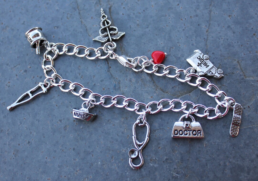 Medical Professional Pewter Charm Bracelet - Silver Plated Chain- for ...