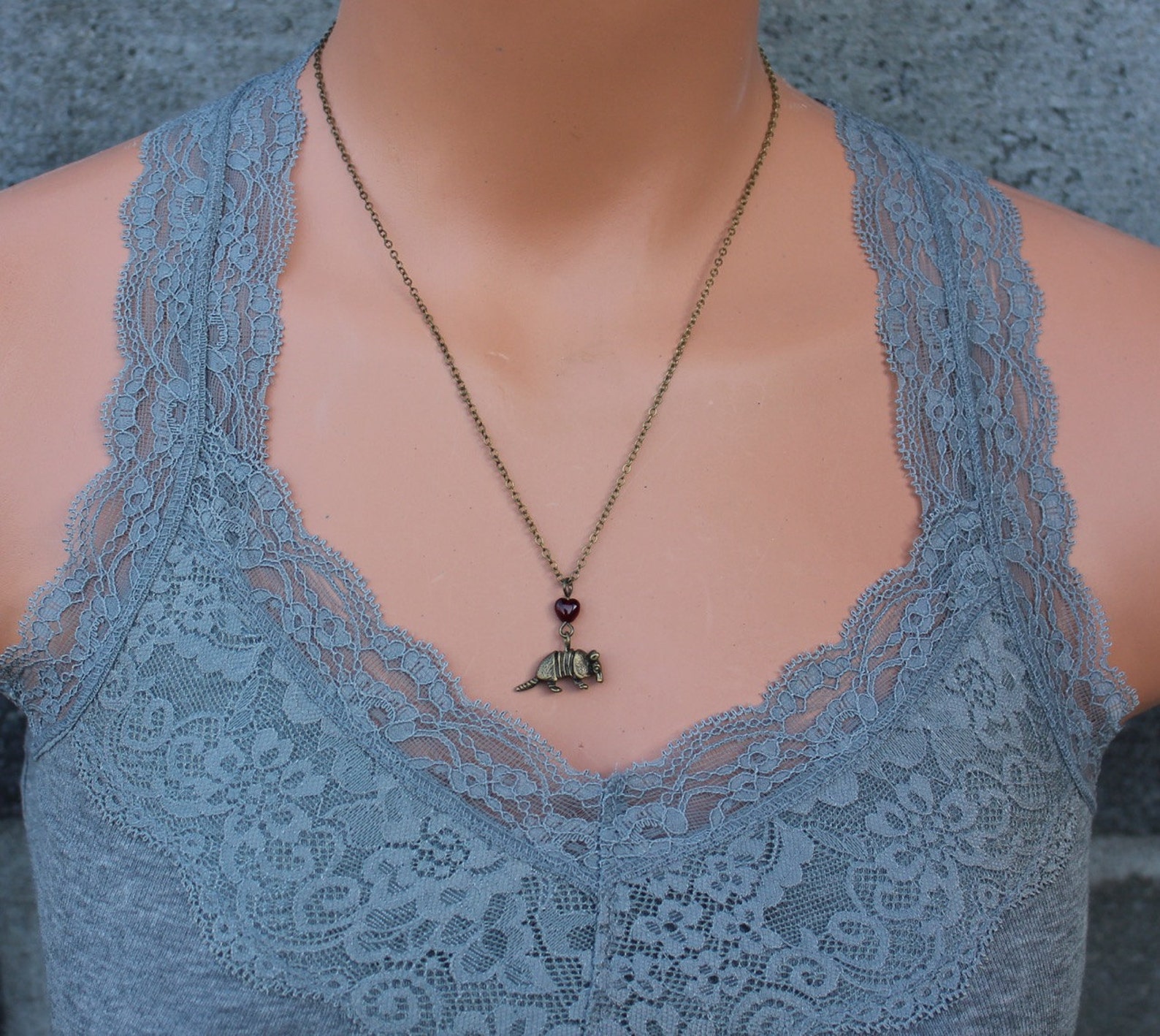 Armadillo Necklace Antiqued Bronze Animal Pendant & Red - Etsy