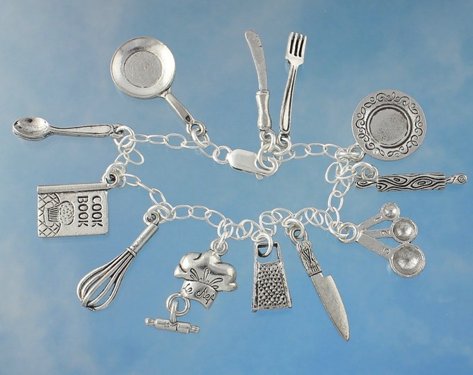 Chef Charm Bracelet Pewter Cooking Utensils on Sterling - Etsy