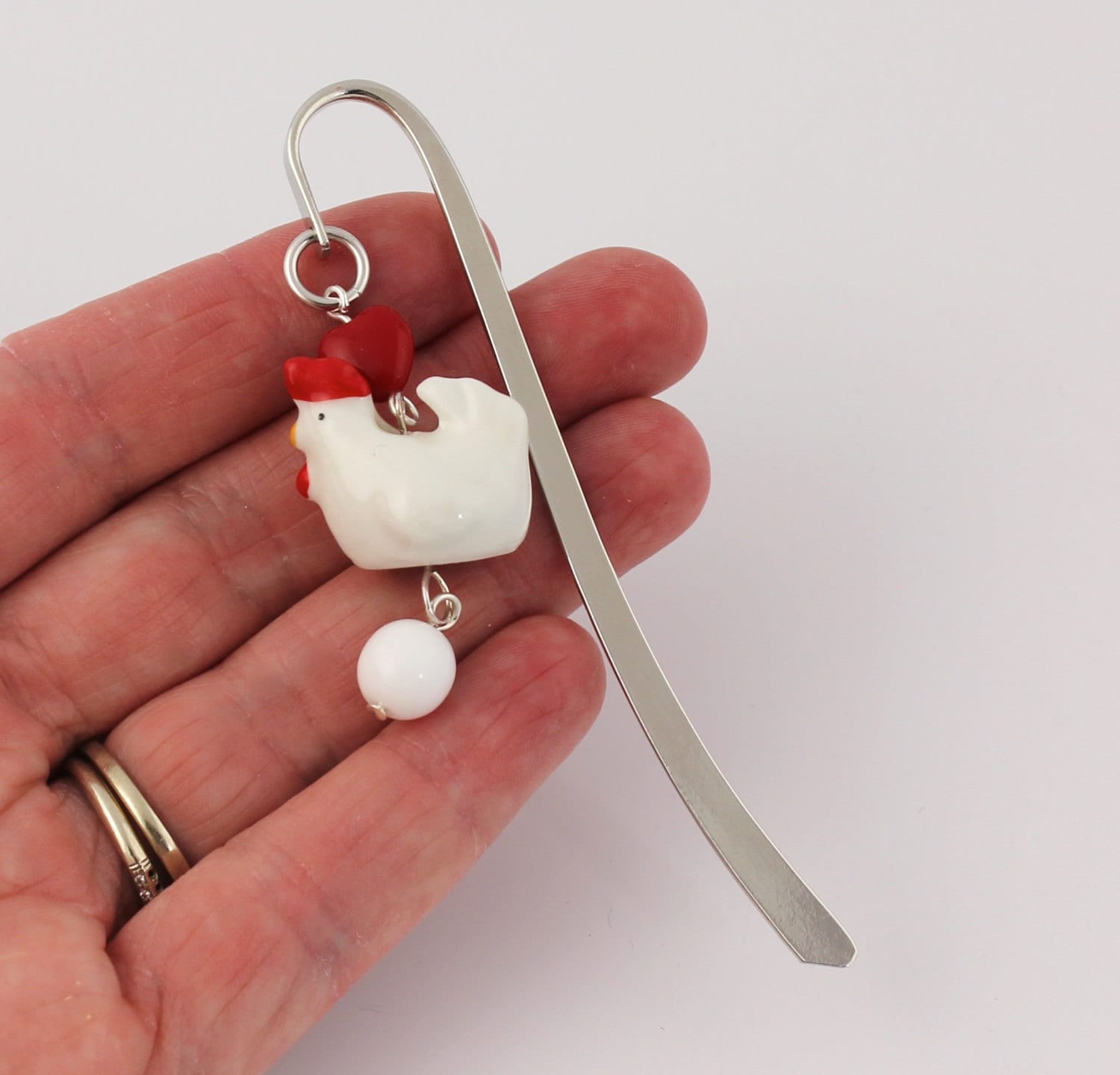 Bitty Chicken Bookmark white Hen and Egg Under Red Heart on - Etsy