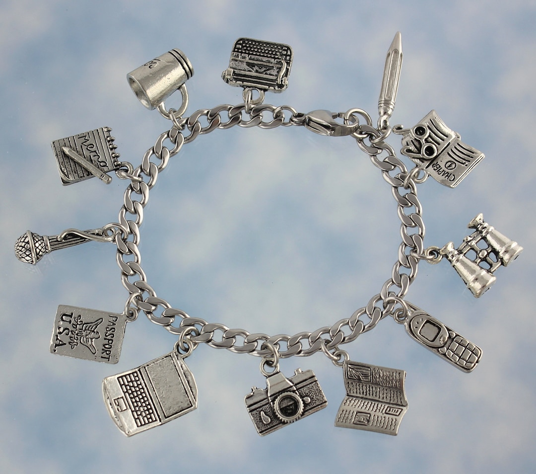 Reporter Stainless Steel & Pewter Charm Bracelet - Newspaper ...