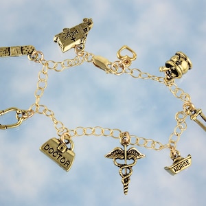 Medical Charm Bracelet- 14k Gold Filled Chain, 22k Gold Plated Charms ...