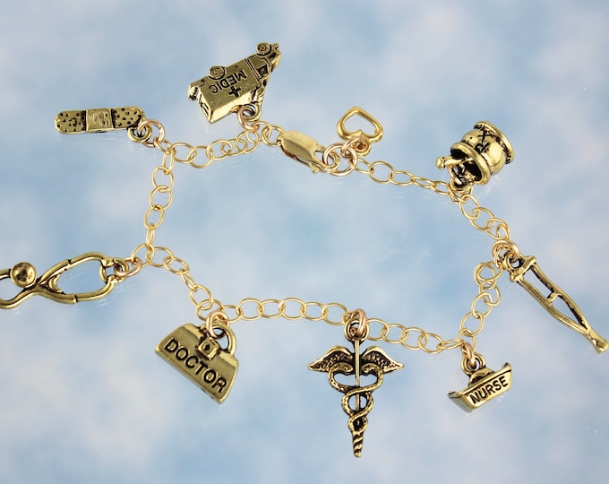 Medical Charm Bracelet 14k Gold Filled Chain 22k Gold | Etsy