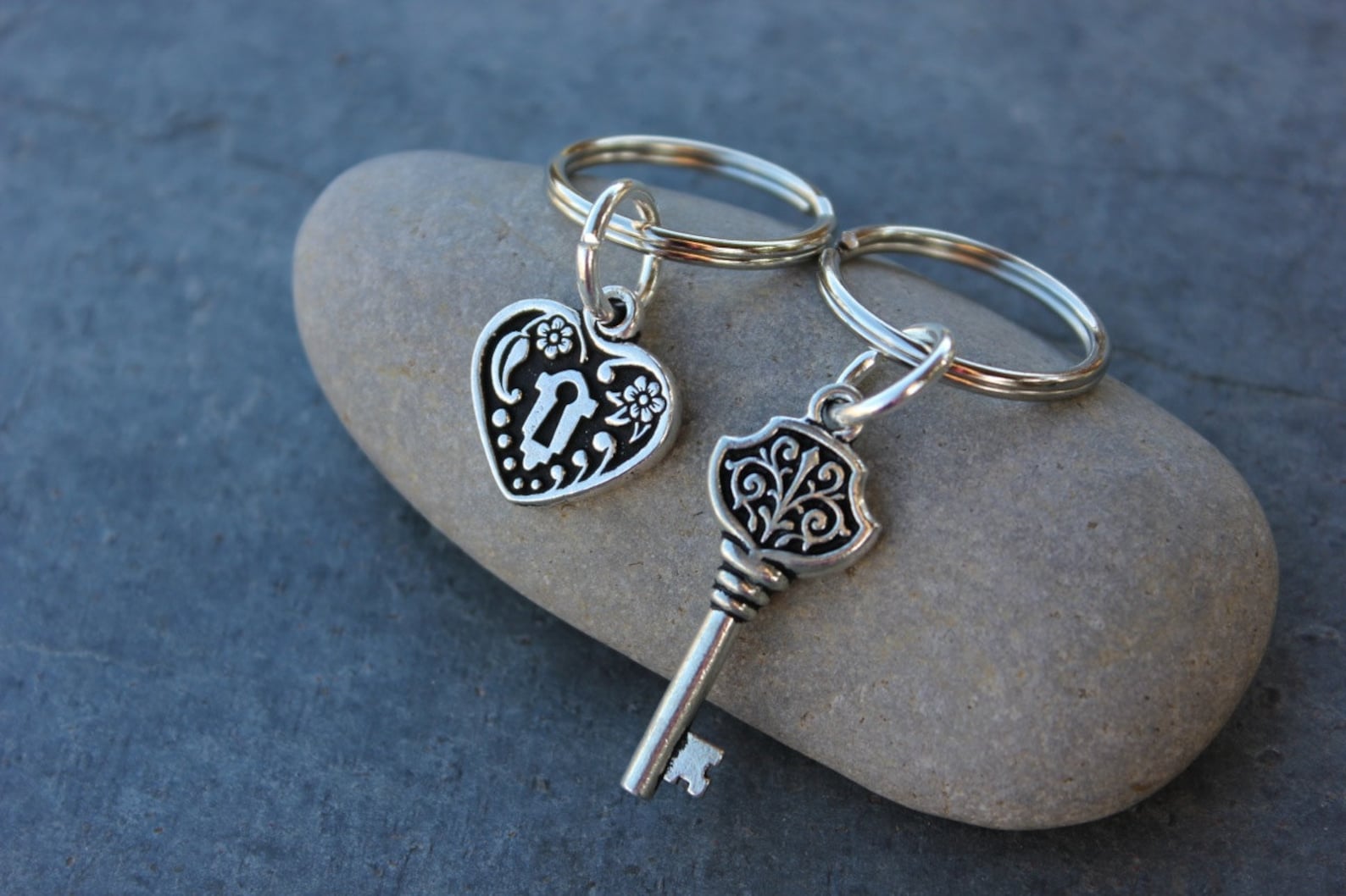 Key to My Heart Keychain Set Two Key Rings With Heart Lock & Key for ...