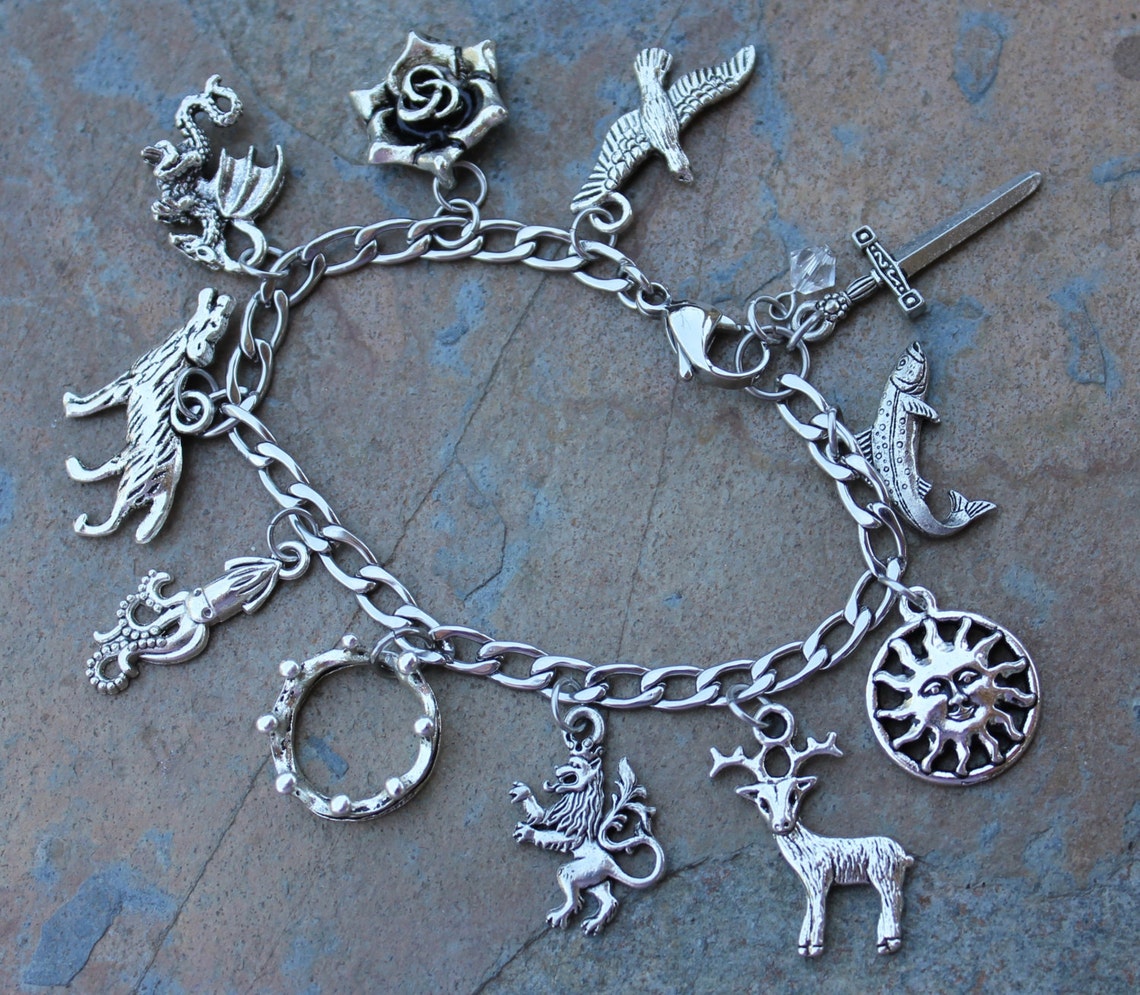 Game of Thrones Inspired Charm Bracelet- Stainless Steel Chain- Stag ...